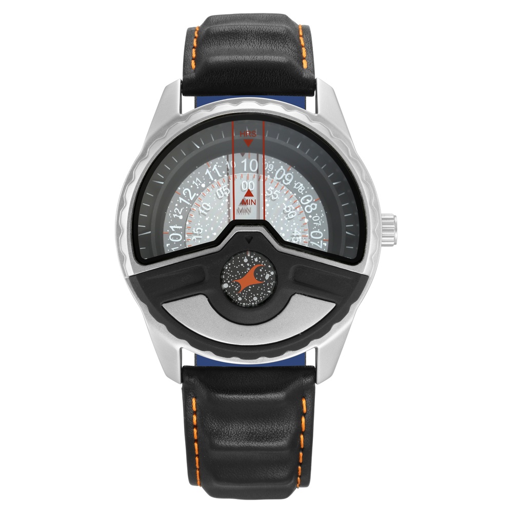 Fastrack Space Rover Quartz Analog Grey Dial Leather Strap Watch for Guys