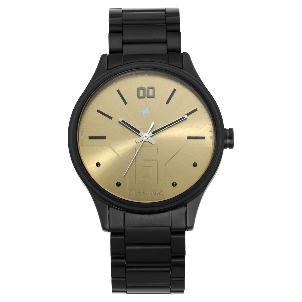 Buy Online Fastrack Bare Basics Quartz Analog Golden Dial Stainless ...