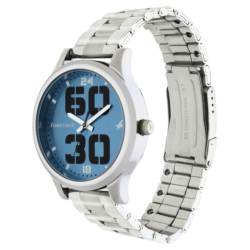 Buy Online Fastrack Bold Quartz Analog Blue Dial Stainless Steel Strap ...