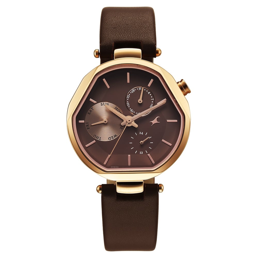 Buy Online Fastrack Tick Tock Quartz Multifunction Brown Dial Leather ...