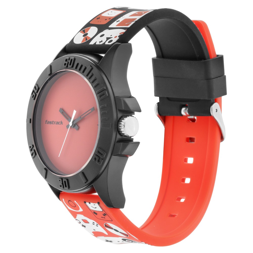 Buy Online Fastrack Arcade Quartz Analog Red Dial Silicone Strap Unisex ...