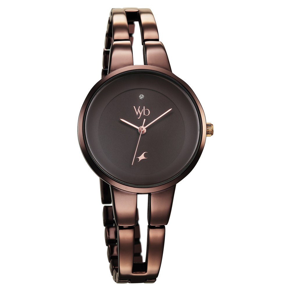 Buy Online Fastrack Vyb Halo Quartz Analog Brown Dial Metal Strap Watch ...