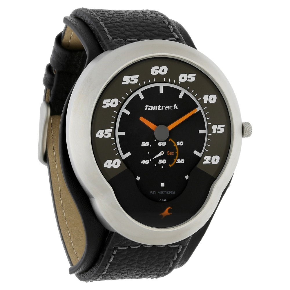 Buy Online Fastrack Quartz Analog Black Dial Leather Strap Watch for ...