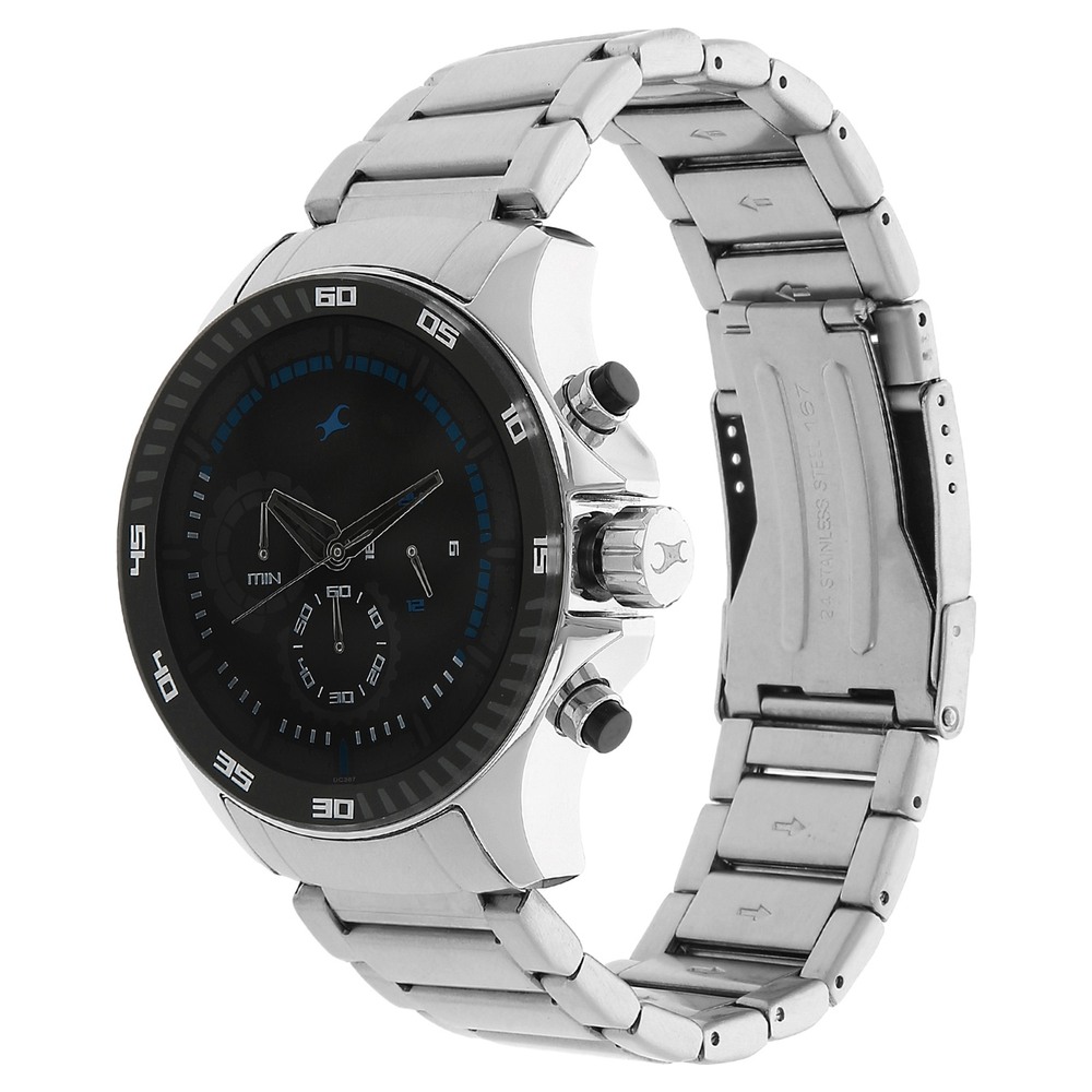 Buy Online Fastrack Big Time Quartz Chronograph Black Dial Stainless ...