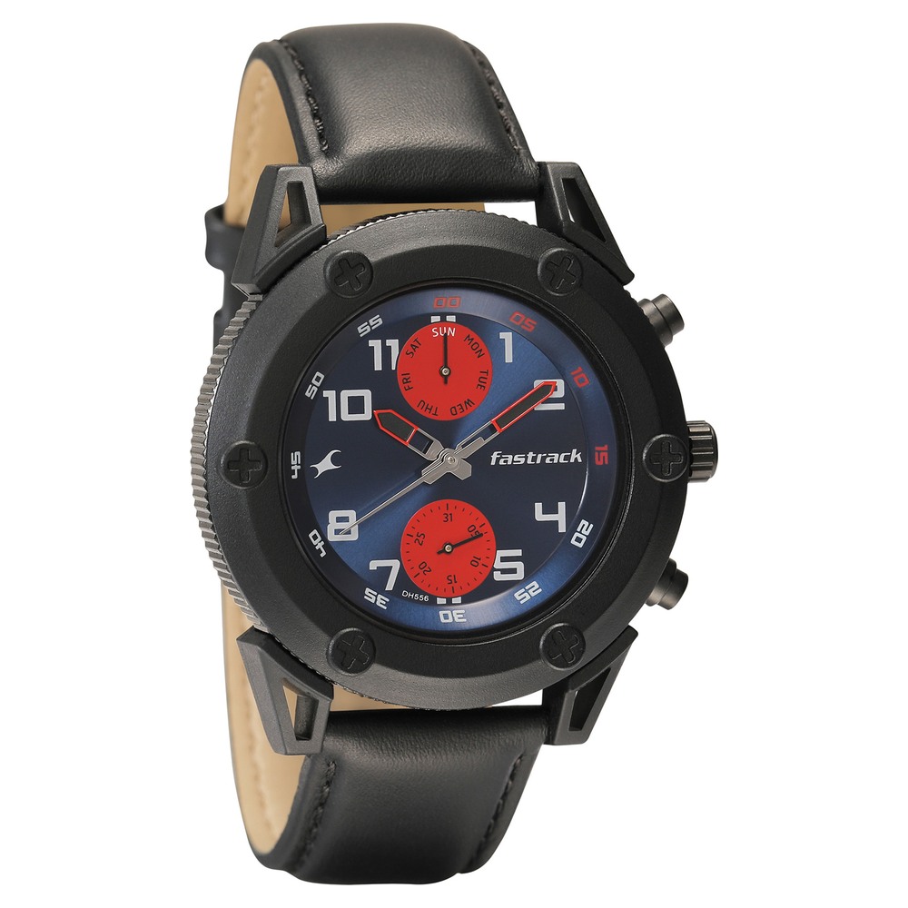 Buy Online Fastrack Quartz Analog with Day and Date Blue Dial Leather ...