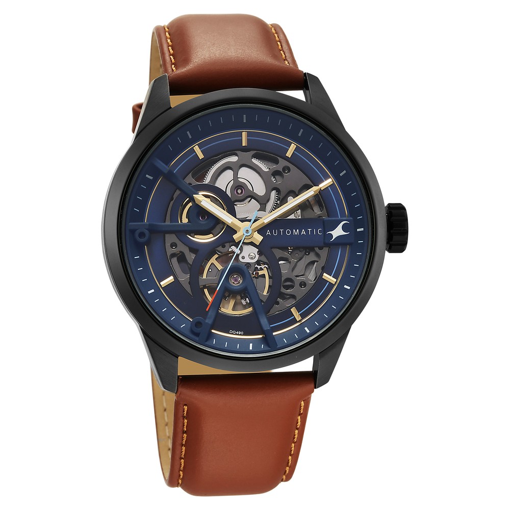 Buy Online Fastrack Automatics Blue Dial Tan Leather Strap Automatic ...