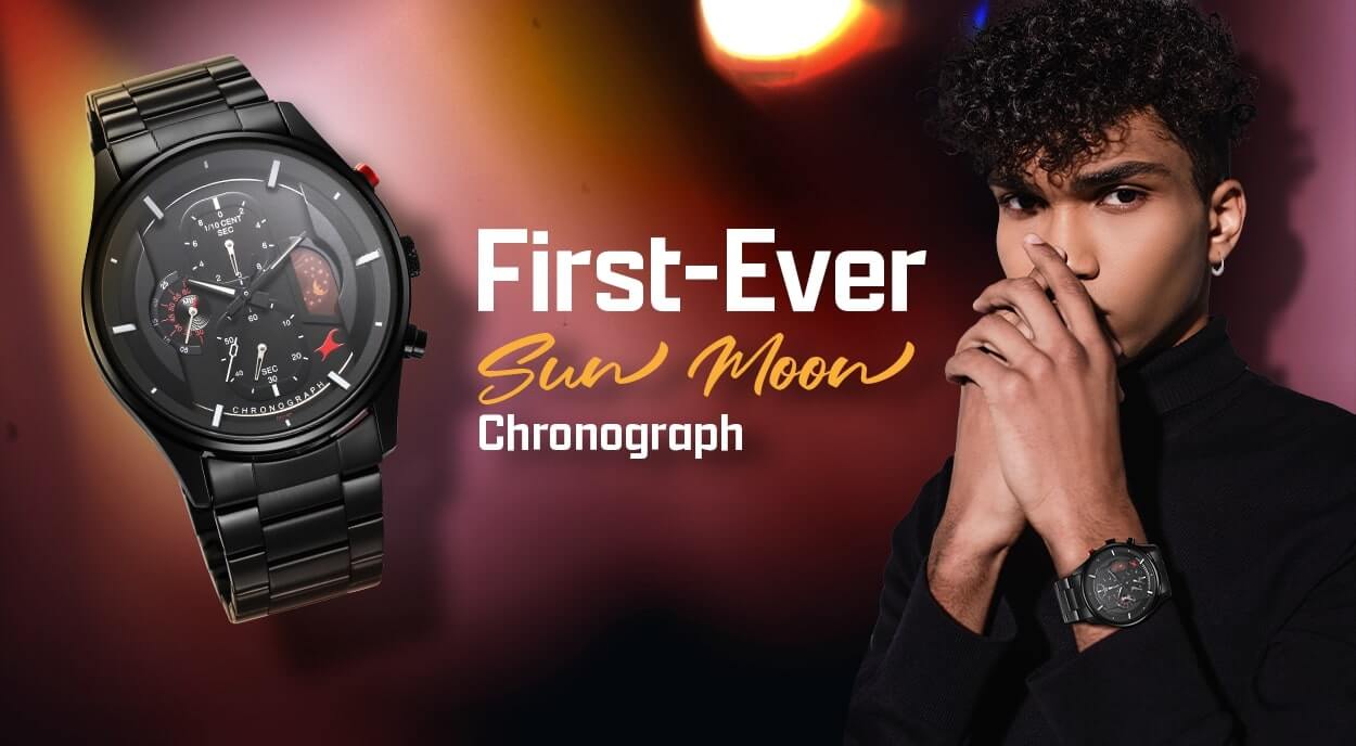 Buy Online Fastrack Opulence Sun Moon Chronograph Black Dial Black ...