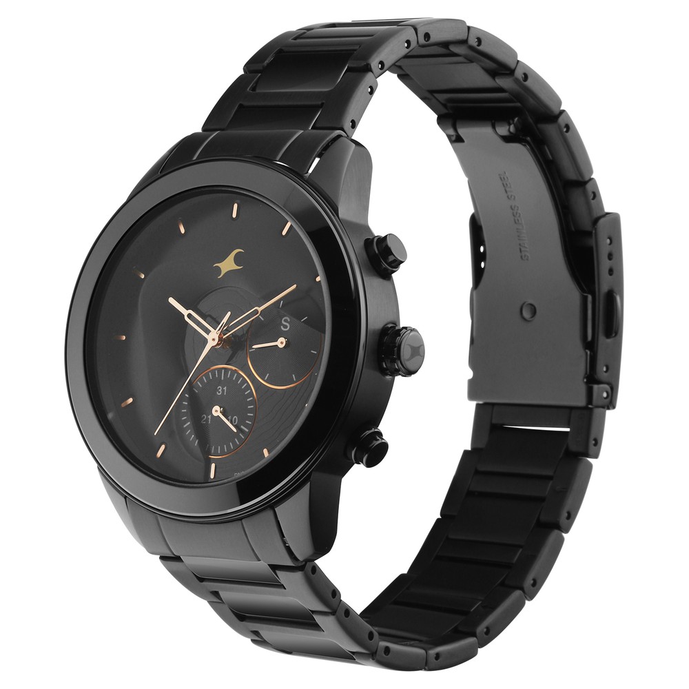 Buy Online Fastrack Cerame Quartz Multifunction Black Dial Steel ...