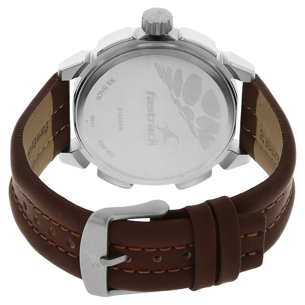 Buy Online Fastrack Quartz Analog Silver Dial Leather Strap Watch for ...