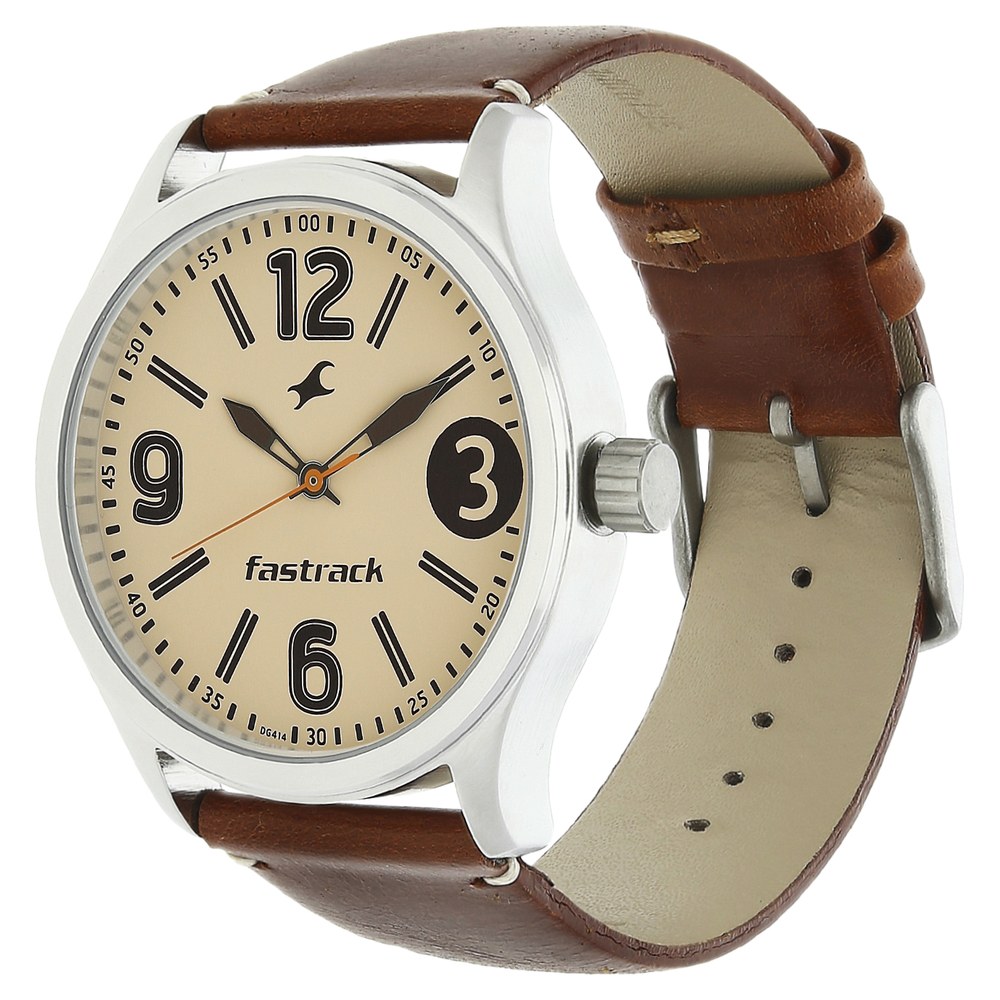 Buy Online Fastrack Bare Basics Quartz Analog Beige Dial Leather Strap ...