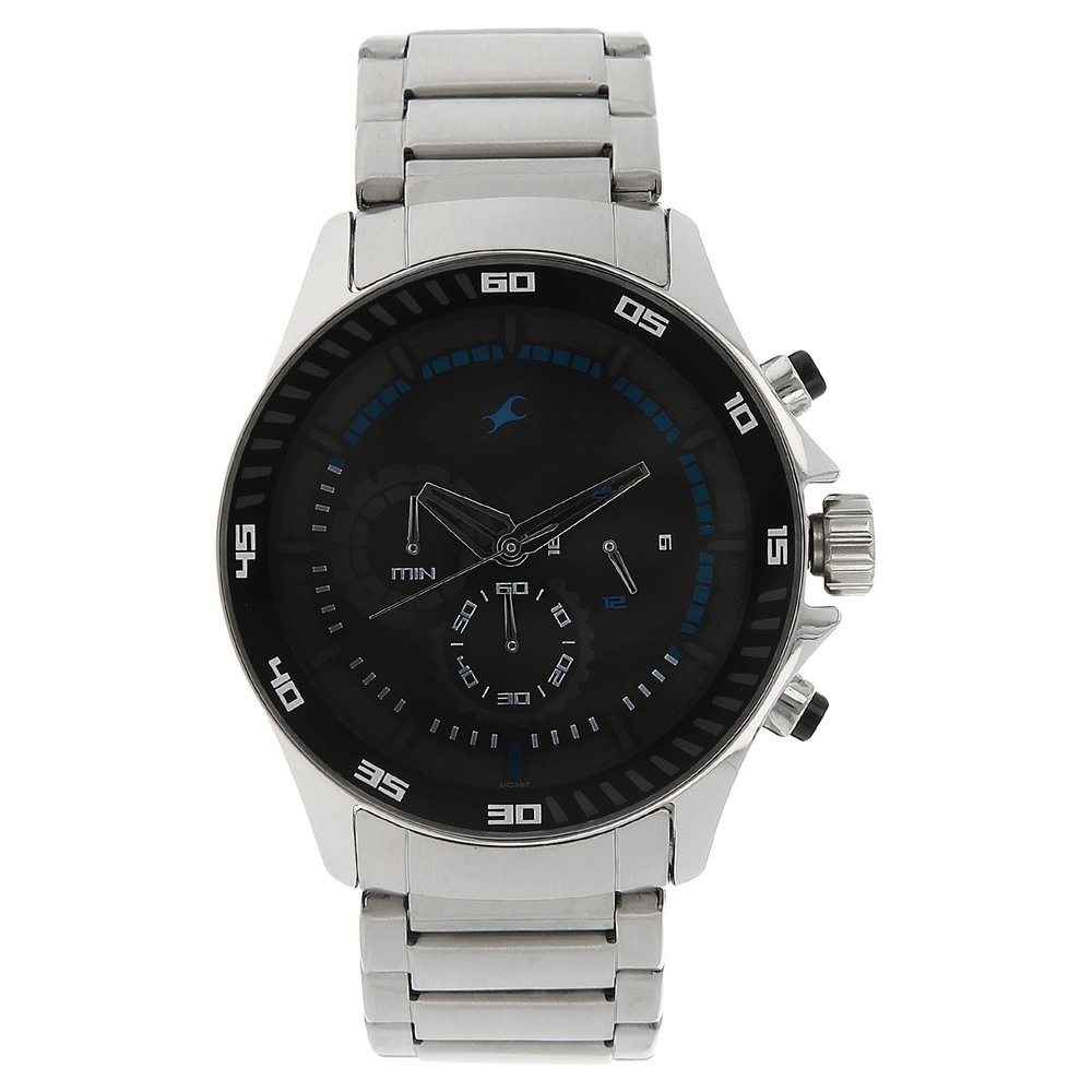 Buy Online Fastrack Big Time Quartz Chronograph Black Dial Stainless ...
