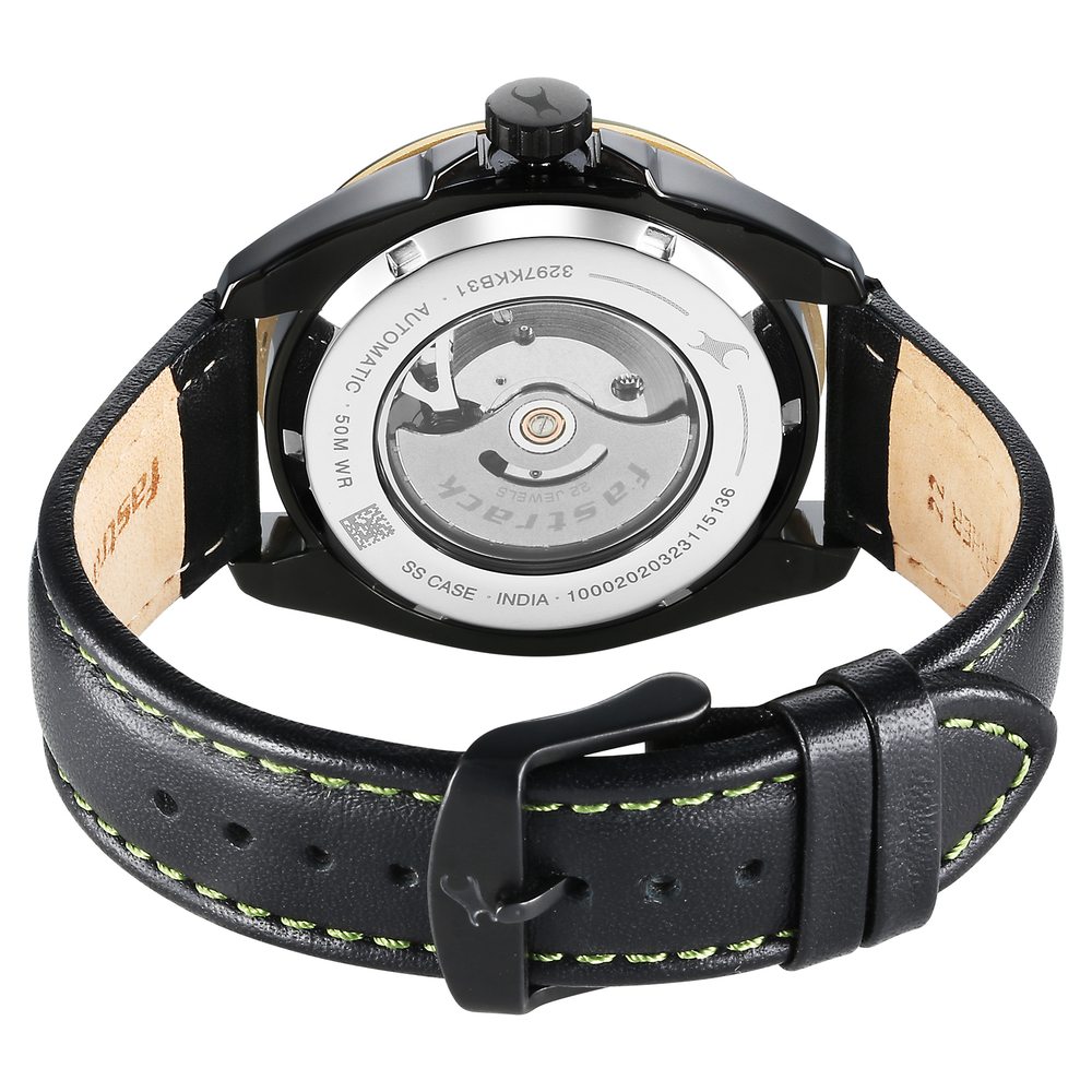 Buy Online Fastrack Automatics Black Dial Leather Strap Watch for Guys ...