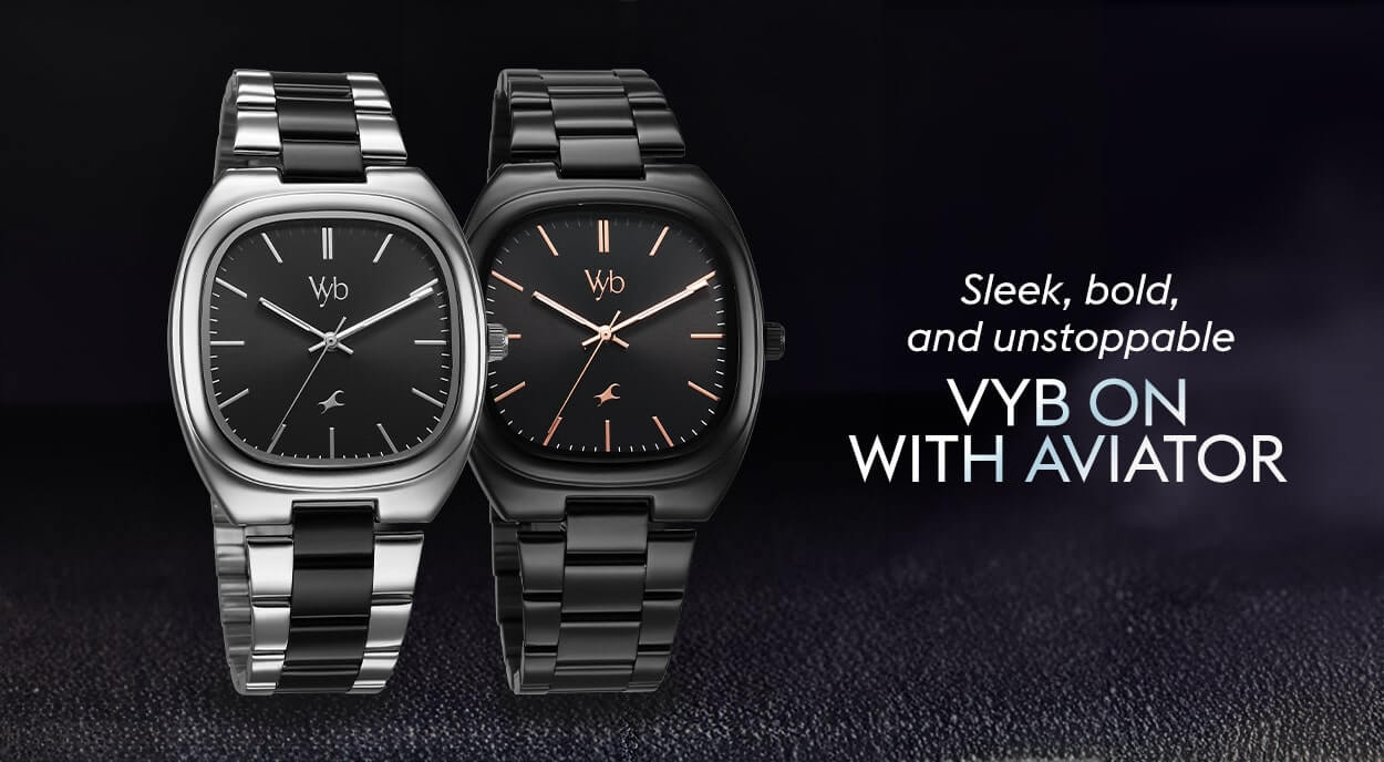 Buy Online Fastrack Vyb Aviator Quartz Analog Black Dial Two Toned Metal Strap Watch For Guys ...